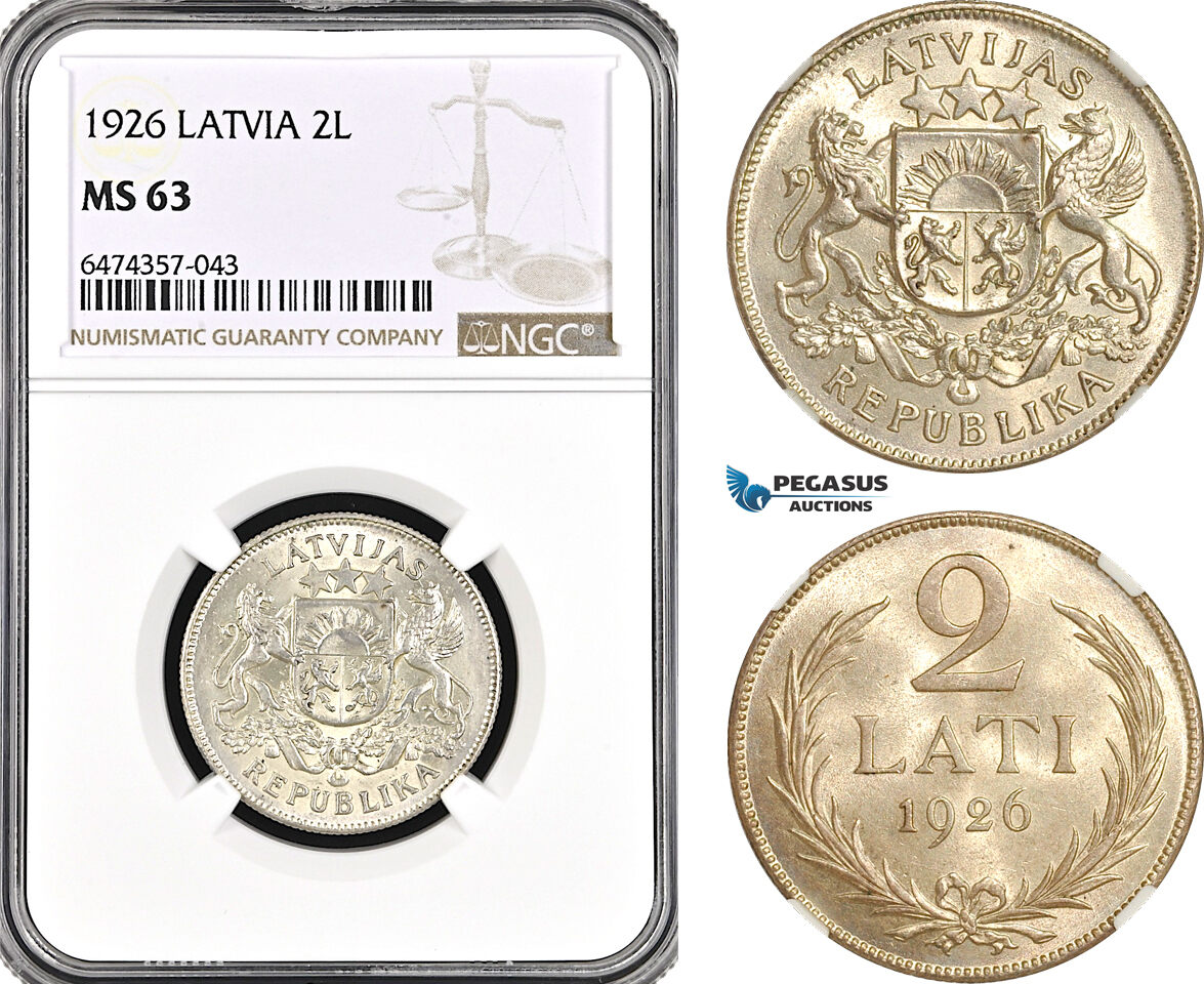 Latvia 2 Lati 1926 NGC MS63 | MA-Shops