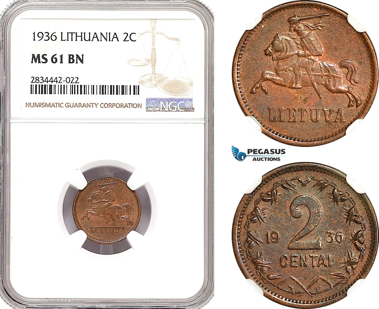 Lithuania 2 Centai 1936 NGC MS61BN | MA-Shops