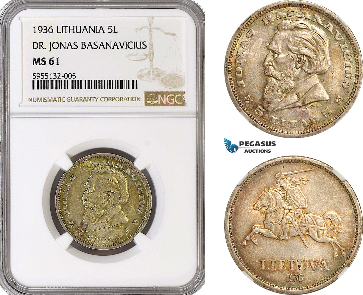 Lithuania 5 Litai 1936 NGC MS61 | MA-Shops