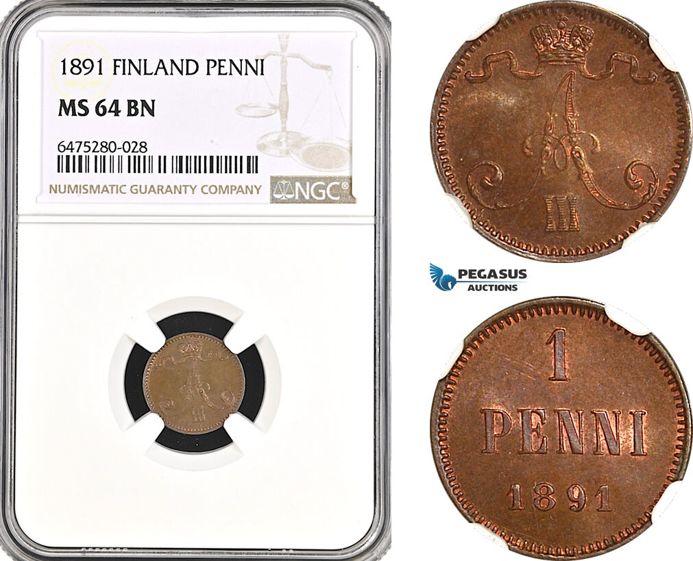 Finland 1 Penni 1891 NGC MS64BN | MA-Shops