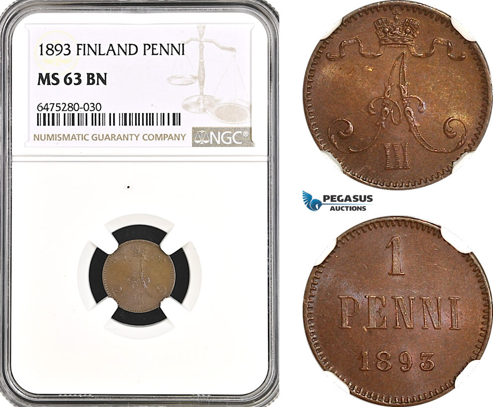 Finland 1 Penni 1893 NGC MS63BN | MA-Shops