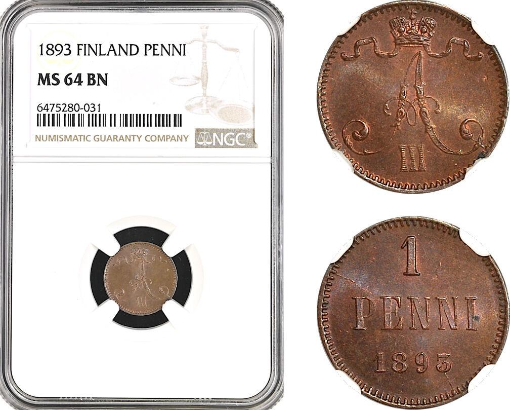 Finland 1 Penni 1893 NGC MS64BN | MA-Shops