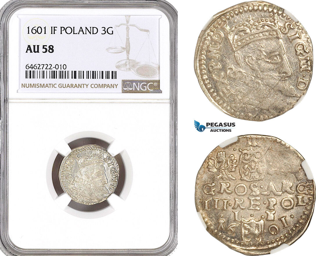 Poland 3 Groschen 1601 NGC AU58 | MA-Shops