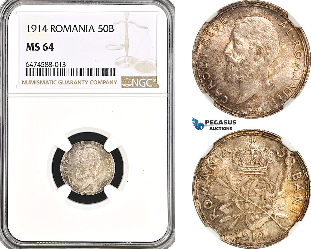 Romania 50 Bani 1914 NGC MS64 | MA-Shops