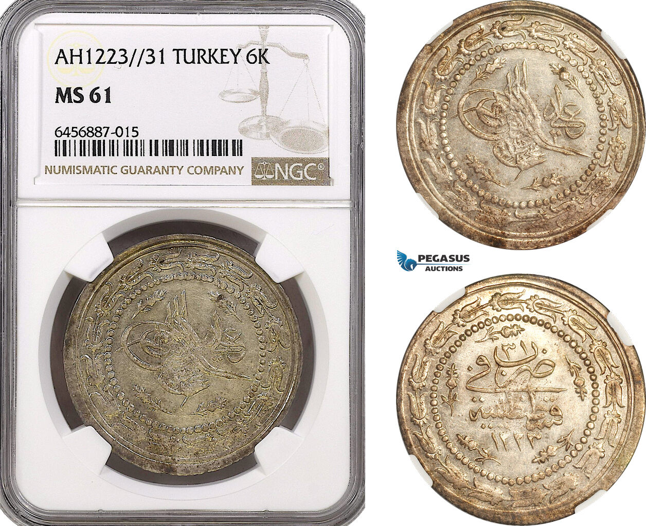 Turkey (Ottoman Empire) 6 Kurush AH1223/31 NGC MS61 | MA-Shops