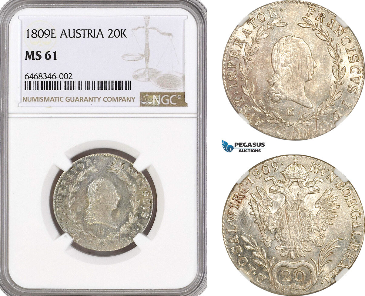 Austria 20 Kreuzer 1809 NGC MS61, Top Pop | MA-Shops