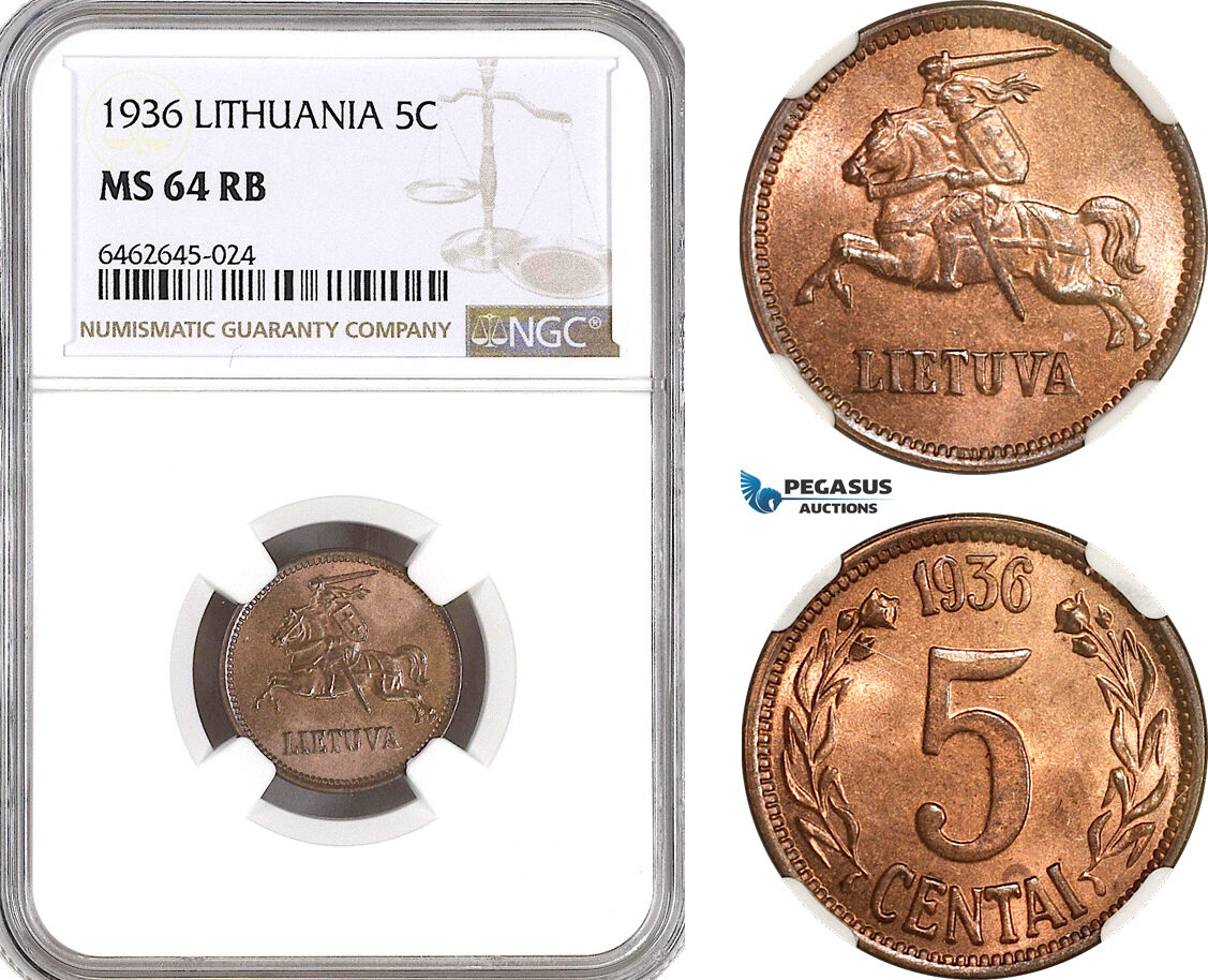 Lithuania 5 Centai 1936 NGC MS64RB | MA-Shops