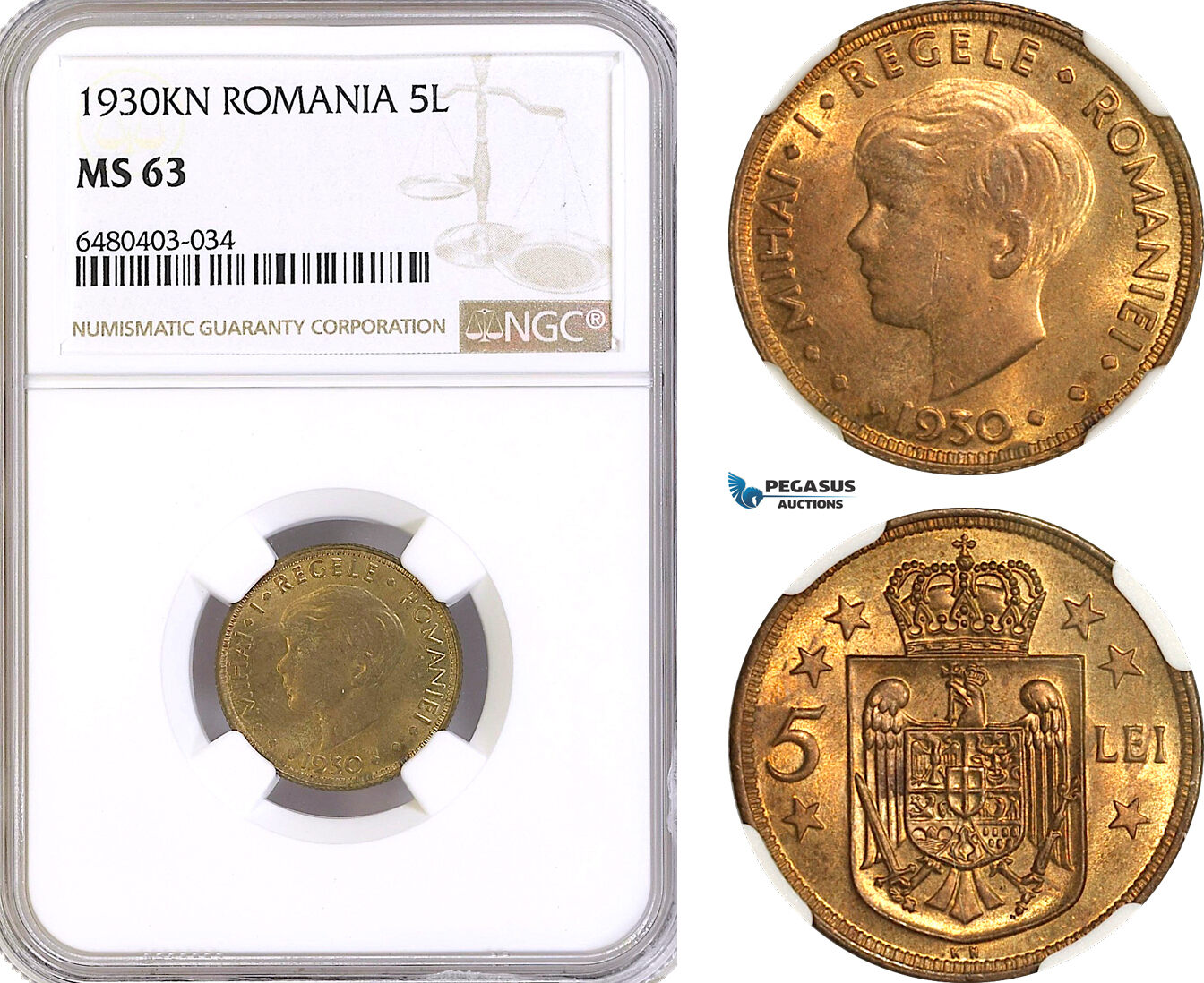Romania 5 Lei 1930 NGC MS63 | MA-Shops