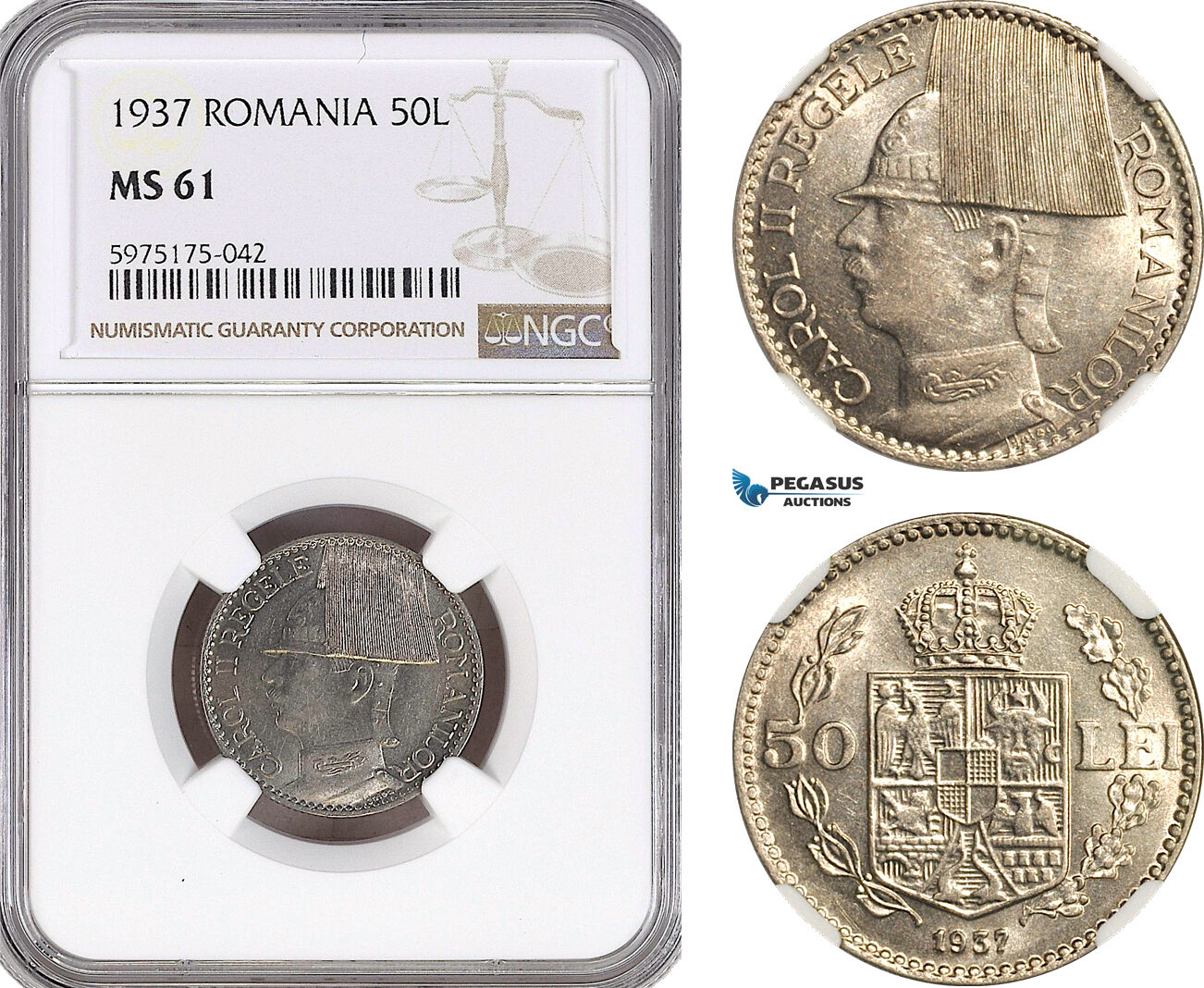 Romania 50 Lei 1937 NGC MS61 | MA-Shops