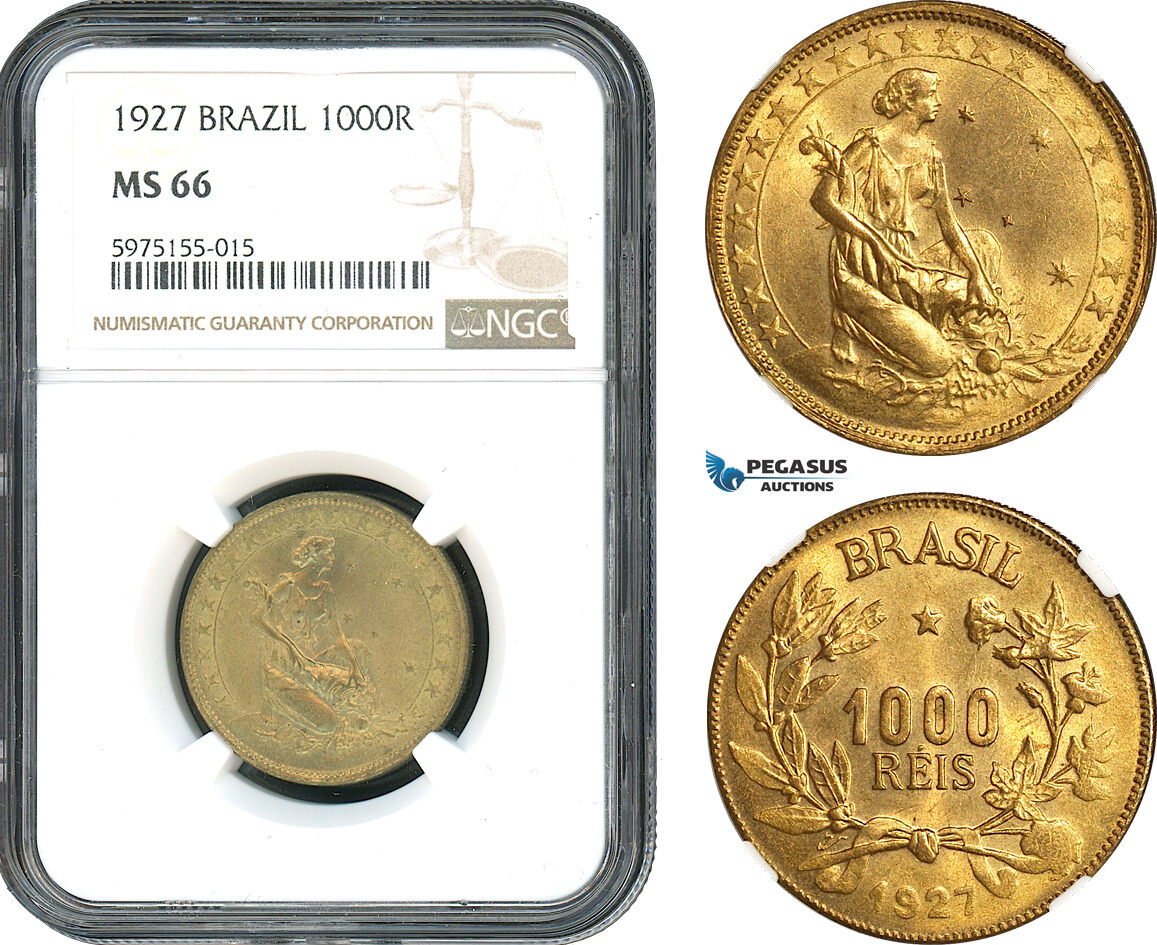 Brazil 1000 Reis 1927 NGC MS66 | MA-Shops