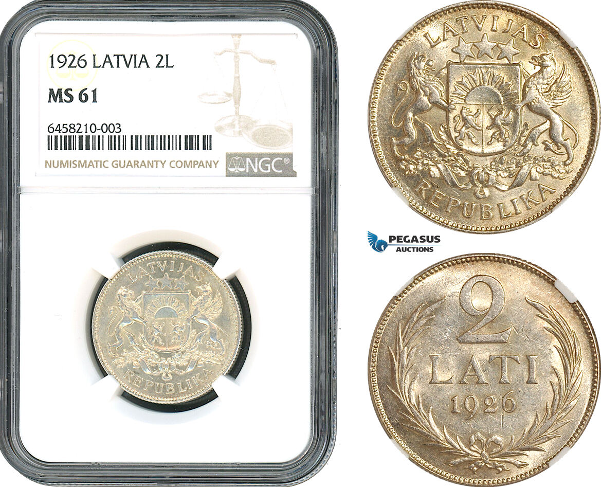 Latvia 2 Lati 1926 NGC MS61 | MA-Shops