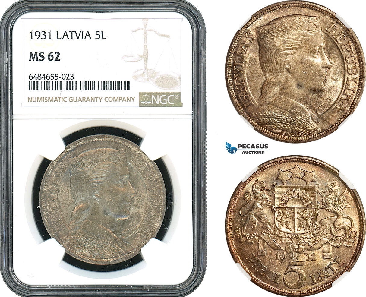 Latvia 5 Lati 1931 NGC MS62 | MA-Shops