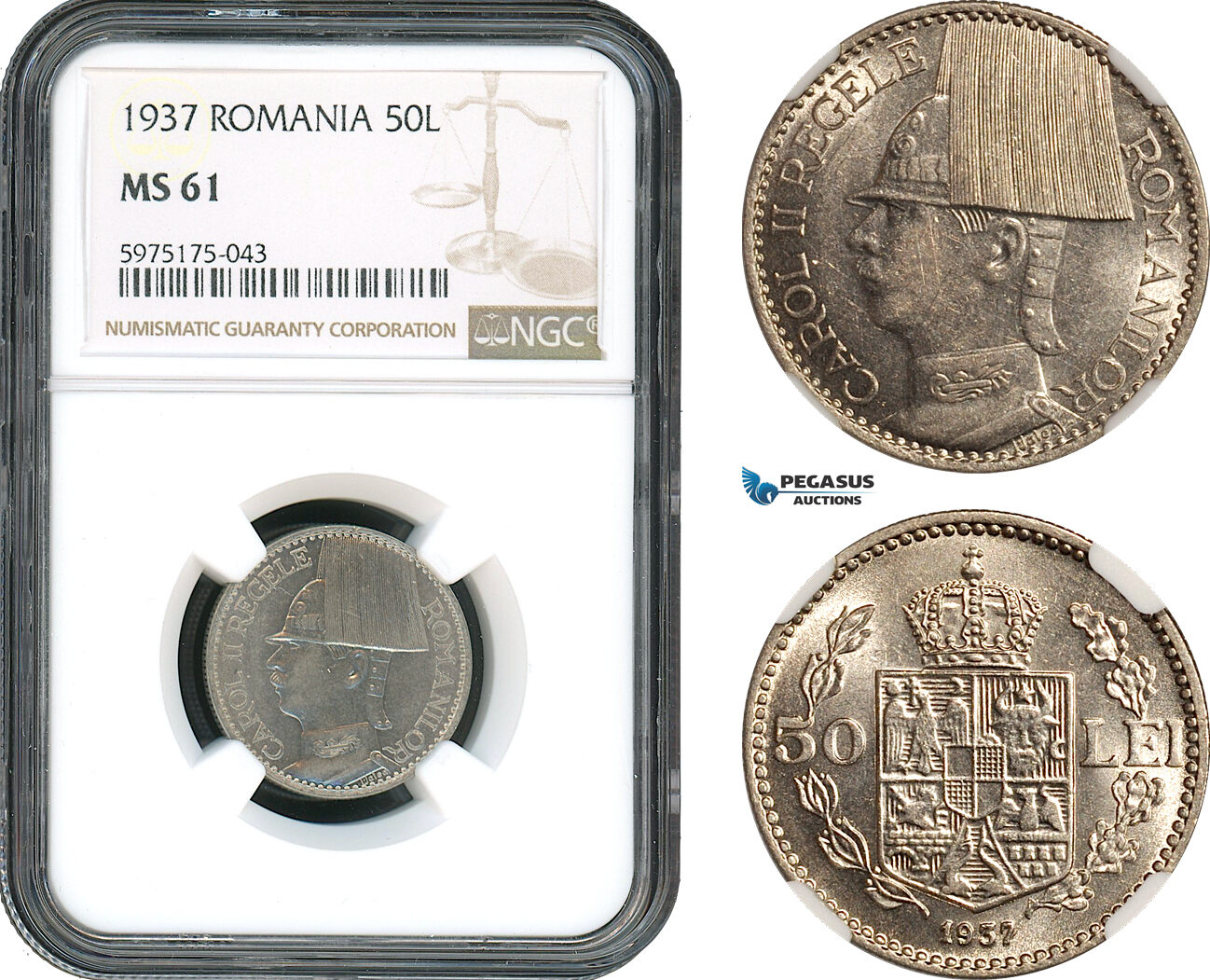 Romania 50 Lei 1937 NGC MS61 | MA-Shops