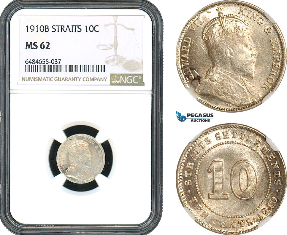 Straits Settlements 10 Cents 1910 NGC MS62 | MA-Shops