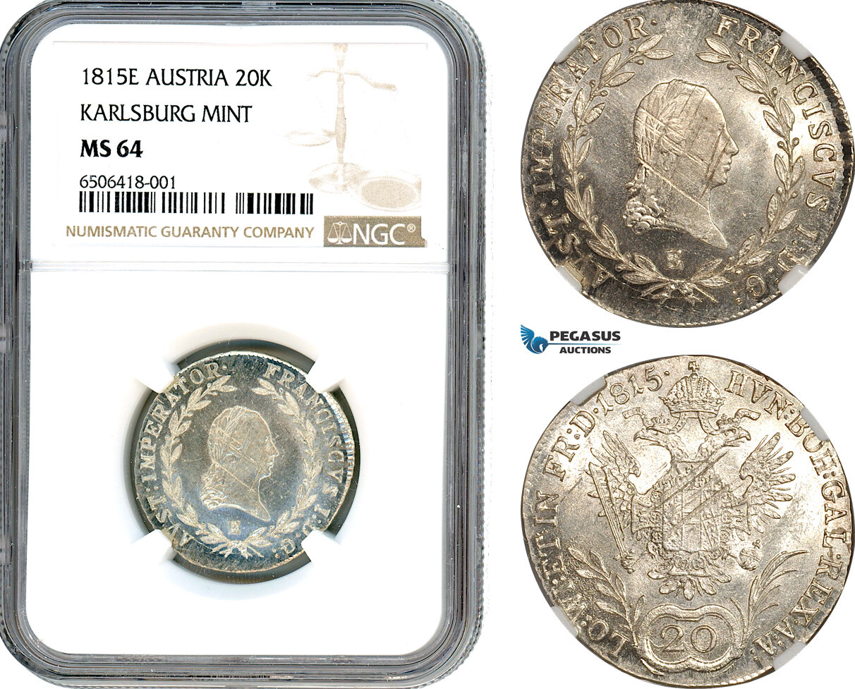 Austria 20 Kreuzer 1815 NGC MS64, Top Pop | MA-Shops