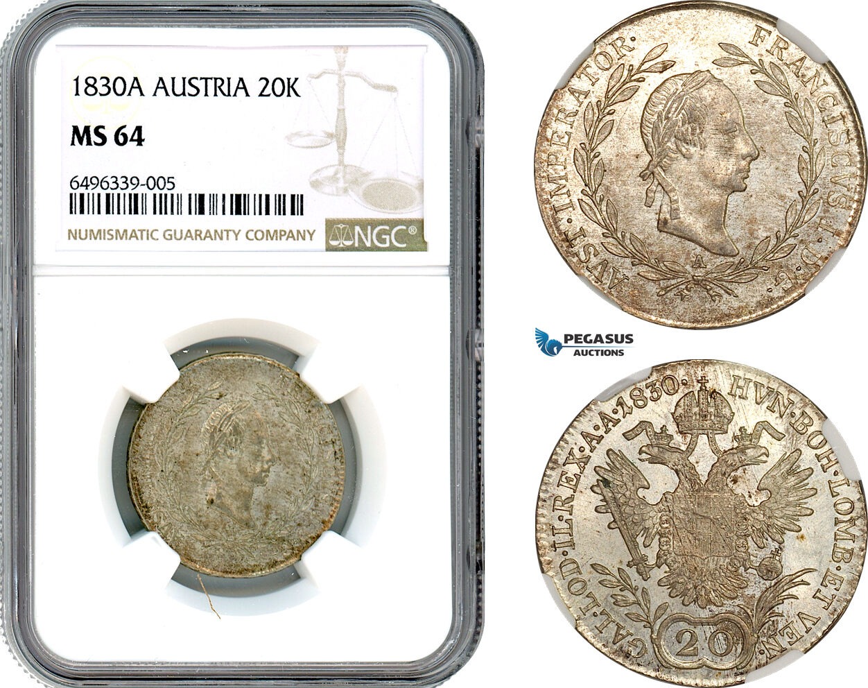 Austria 20 Kreuzer 1830 NGC MS64, Top Pop | MA-Shops