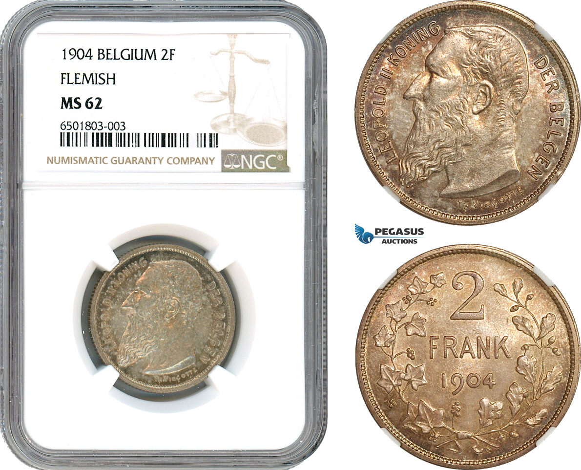 Belgium 2 Francs 1904 NGC MS62 | MA-Shops