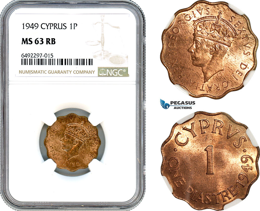 Cyprus 1 Piastre 1949 NGC MS63RB | MA-Shops
