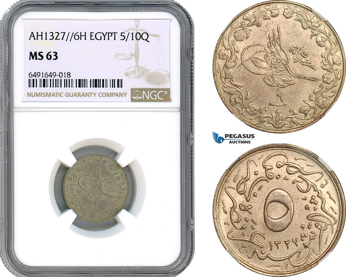 Egypt 5/10 Qirsh AH1327//6 NGC MS63 | MA-Shops
