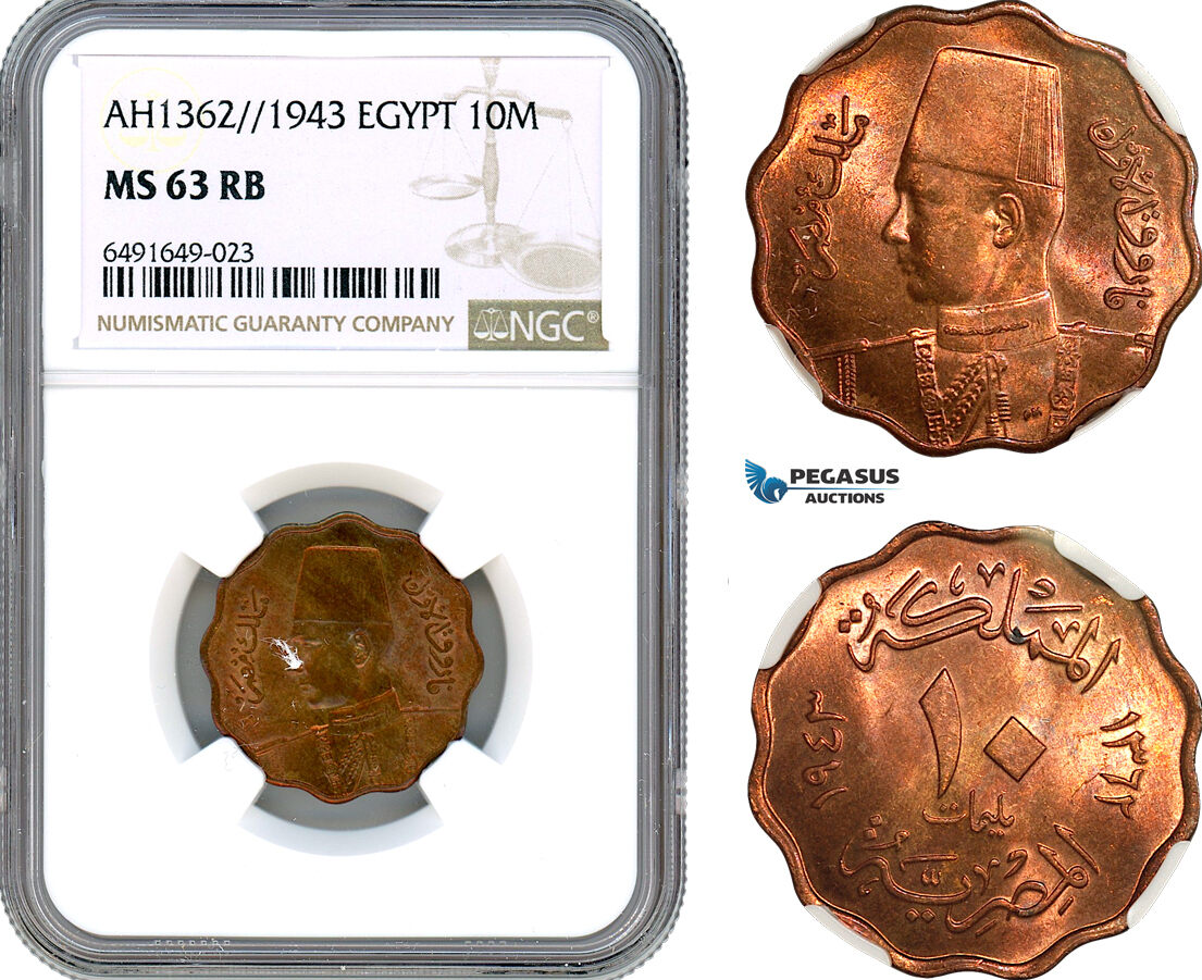 Egypt 10 Milliemes 1943 NGC MS63RB | MA-Shops