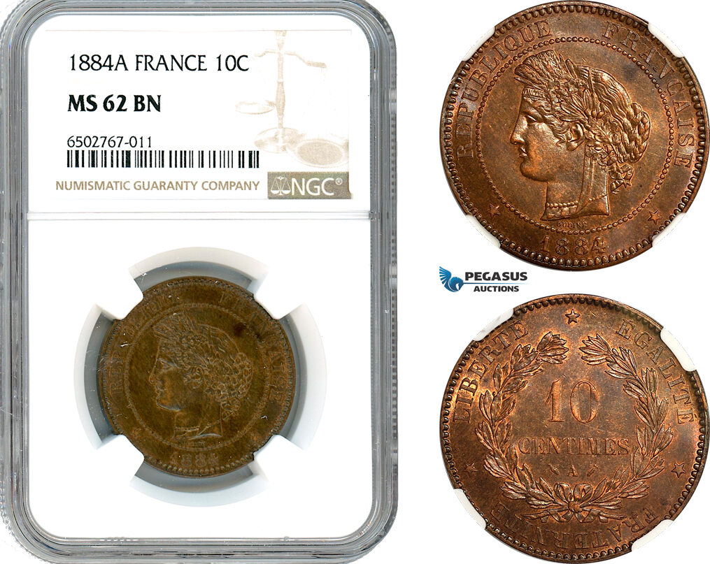 France 10 Centimes 1884 NGC MS62BN | MA-Shops