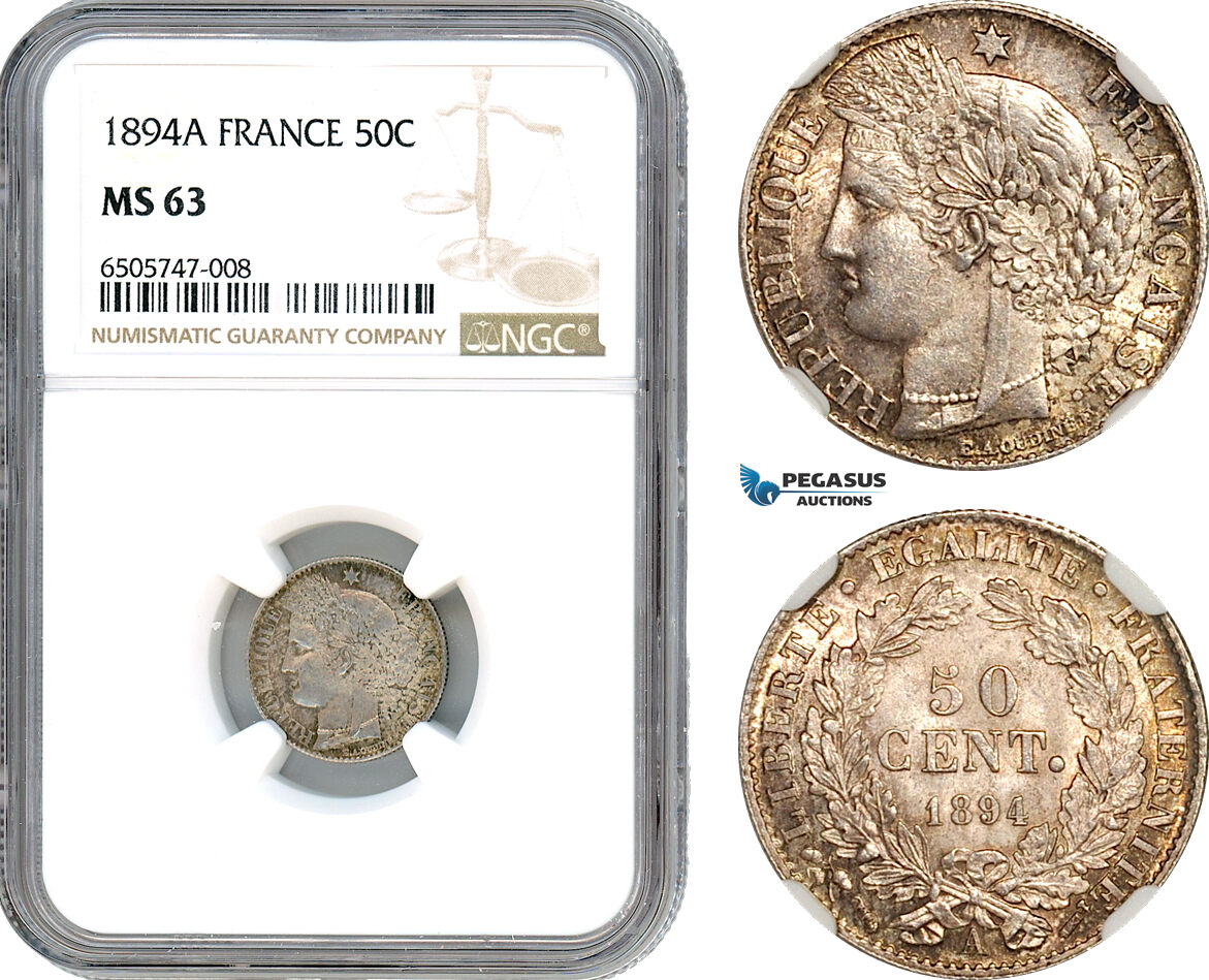 France 50 Centimes 1895 NGC MS63 | MA-Shops