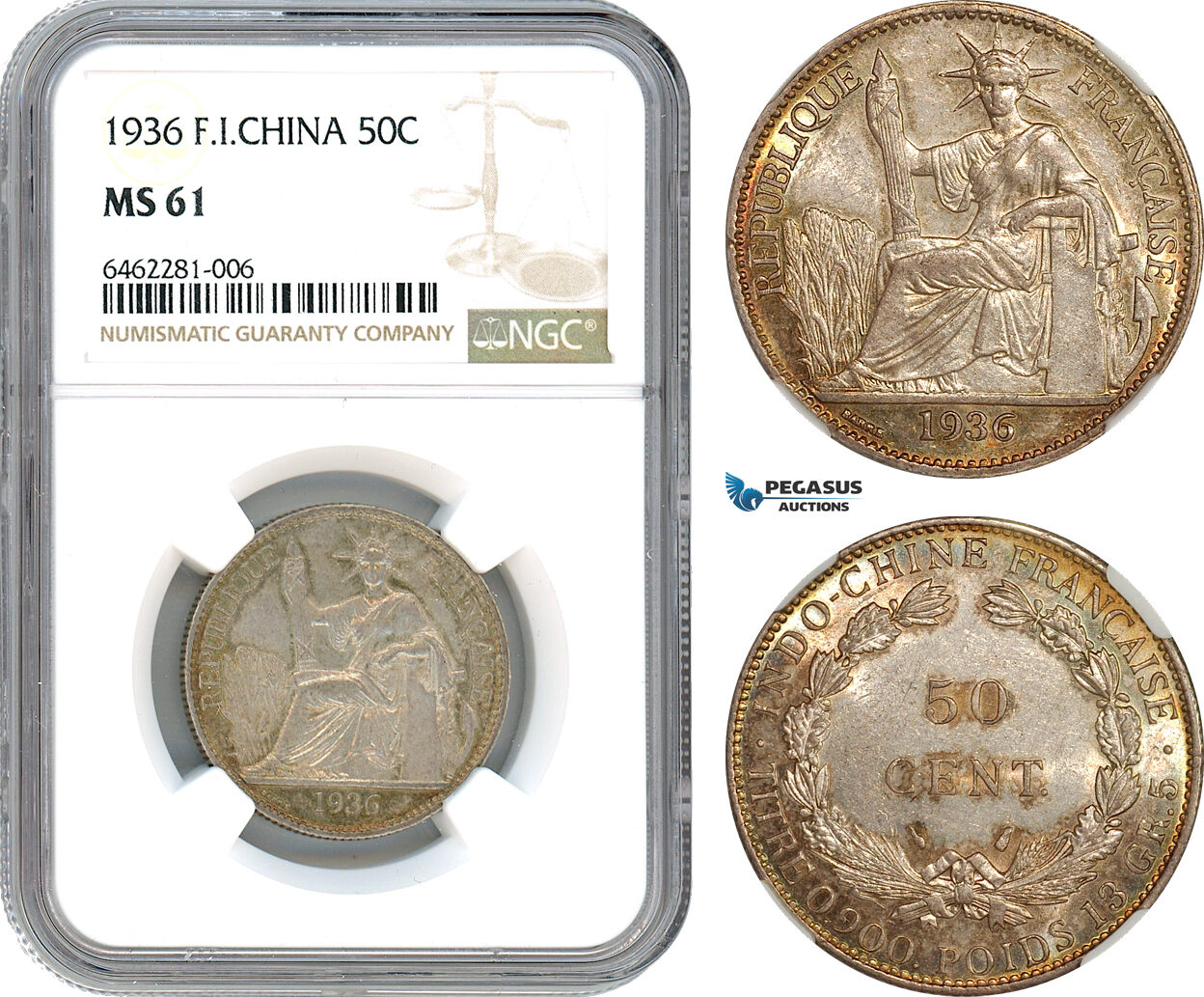 French Indo-China 50 Centimes 1936 NGC MS61 | MA-Shops
