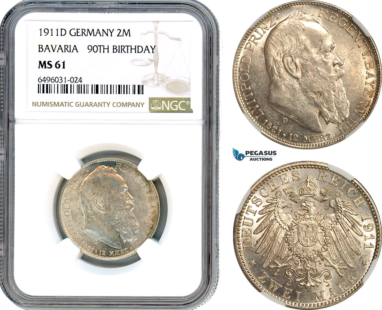 Germany, Bavaria 2 Mark 1911 NGC MS61 | MA-Shops