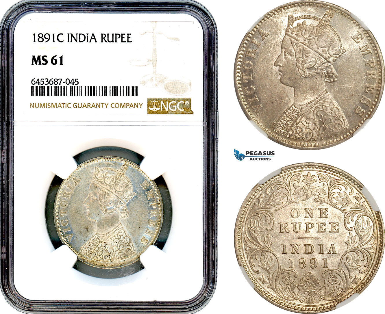 India, British 1 Rupee 1891 NGC MS61 | MA-Shops