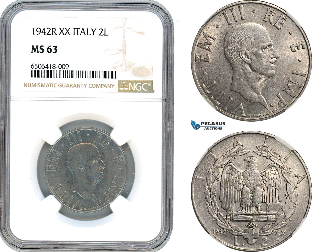 Italy 2 Lire 1942 NGC MS63 | MA-Shops