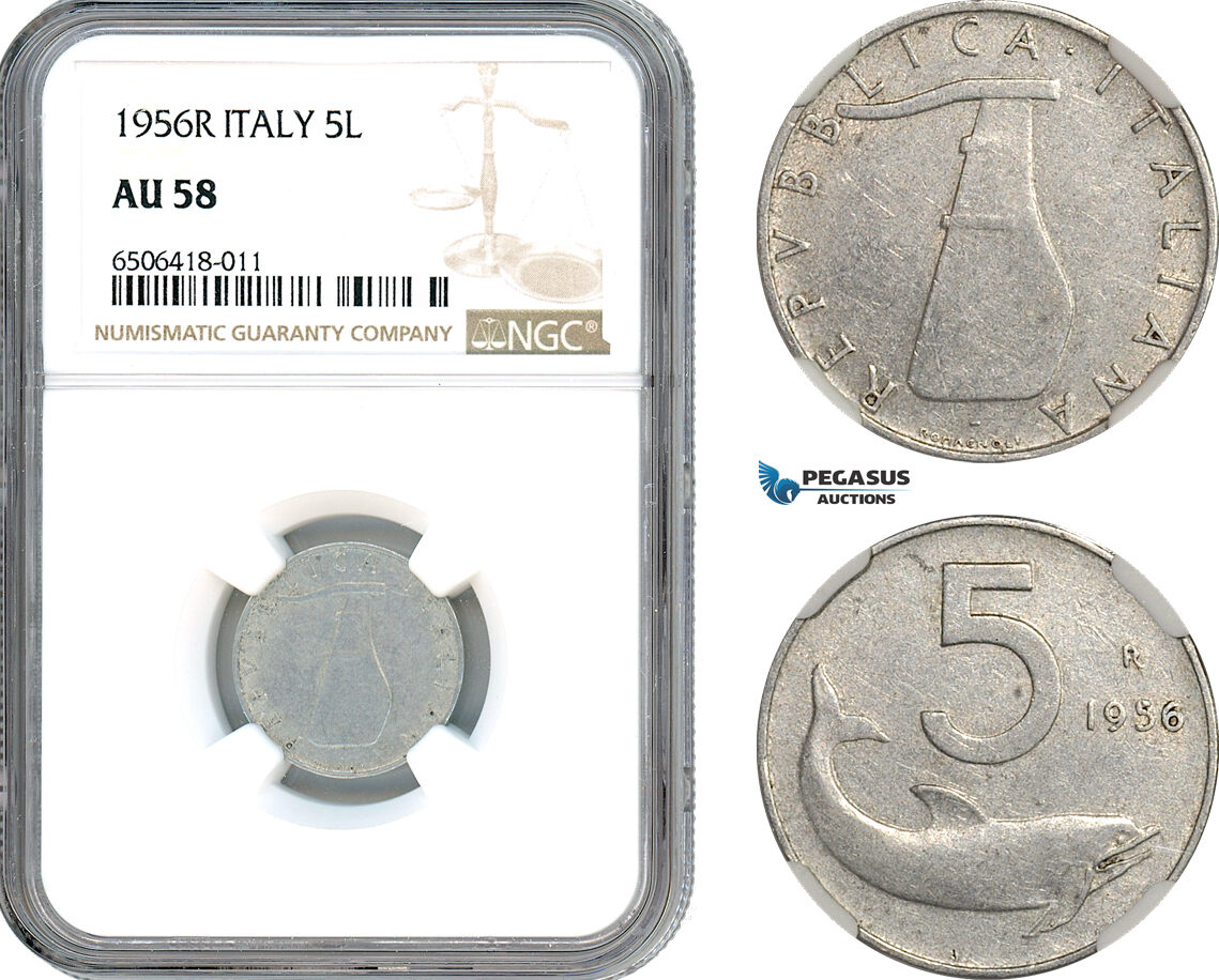 Italy 5 Lire 1956 NGC AU58 | MA-Shops