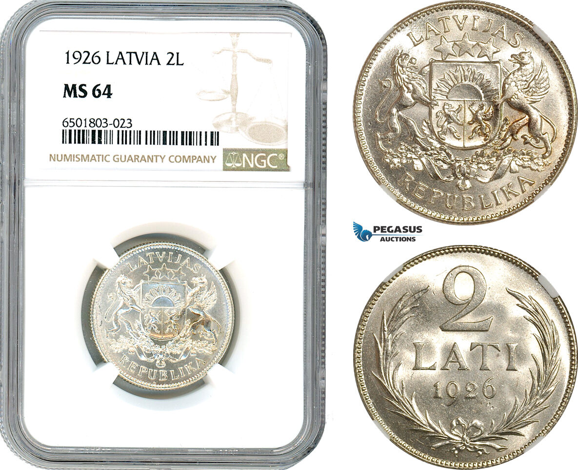 Latvia 2 Lati 1926 NGC MS64 | MA-Shops