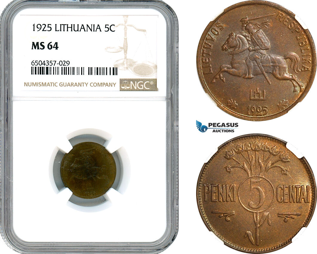 Lithuania 5 Centai 1925 NGC MS64 | MA-Shops