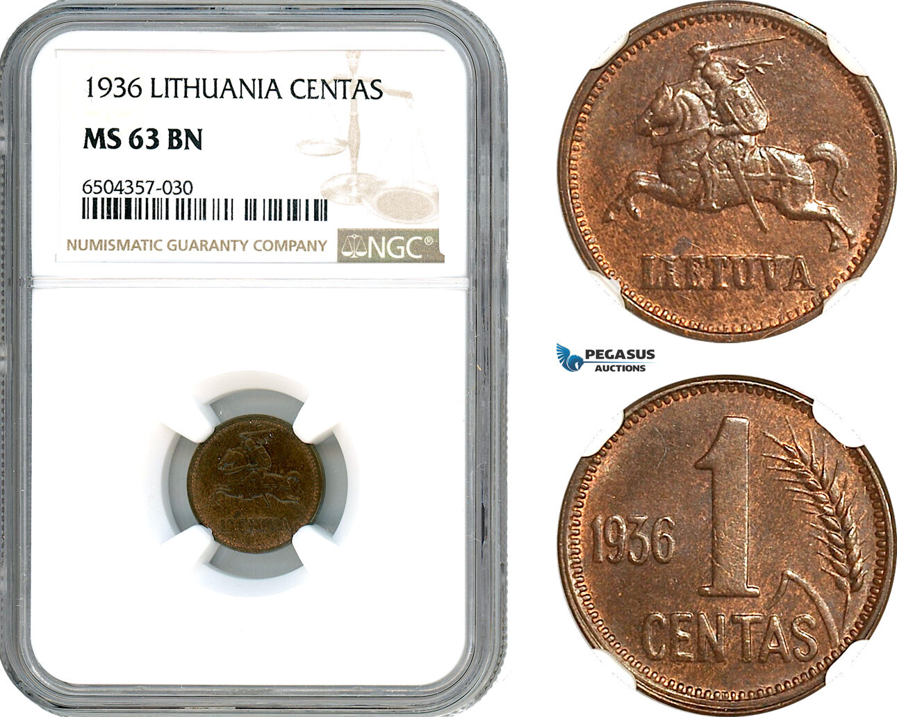 Lithuania 1 Centas 1936 NGC MS63BN | MA-Shops