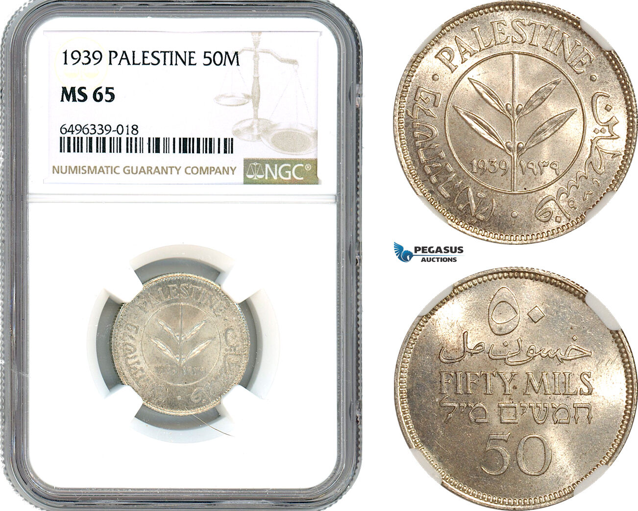 Palestine 50 Mils 1939 NGC MS65 | MA-Shops