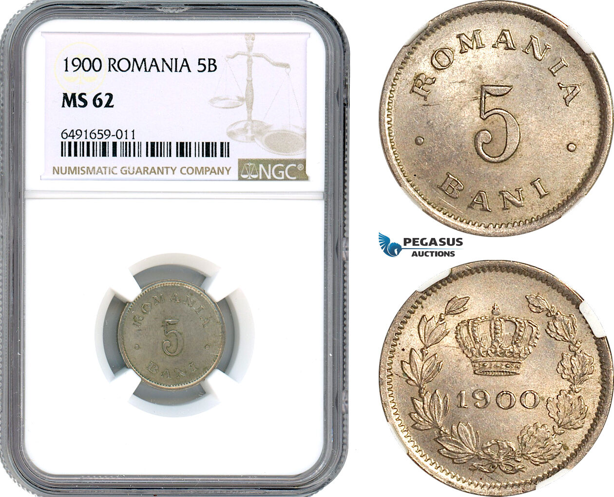 Romania 5 Bani 1900 NGC MS62 | MA-Shops