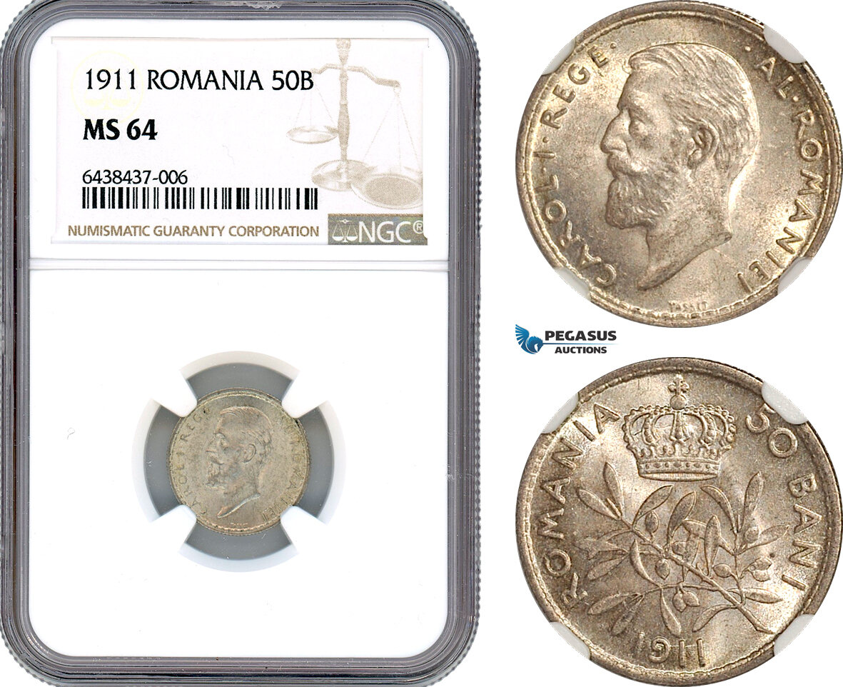 Romania 50 Bani 1911 NGC MS64 | MA-Shops