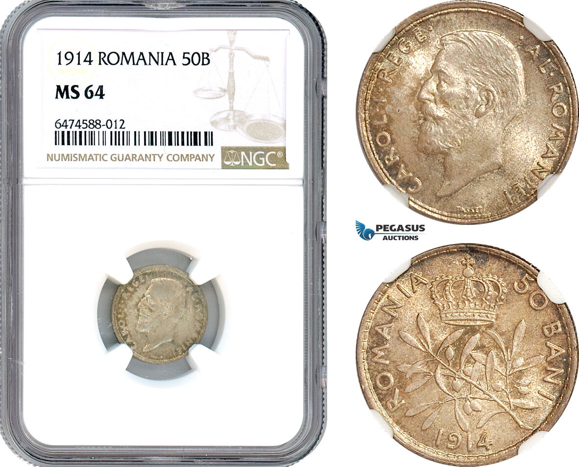 Romania 50 Bani 1914 NGC MS64 | MA-Shops