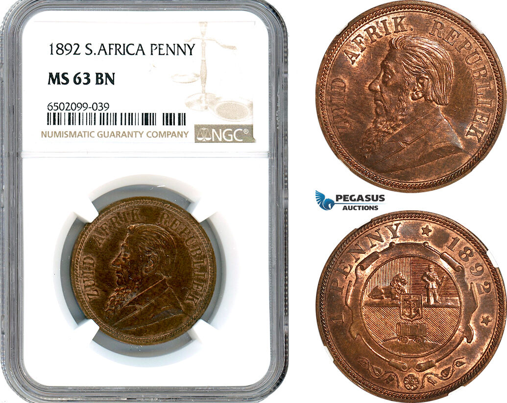 South Africa 1 Penny 1892 NGC MS63BN | MA-Shops