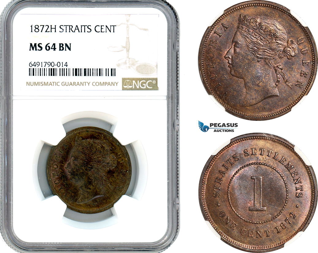 Straits Settlements 1 Cent 1872 NGC MS64BN | MA-Shops