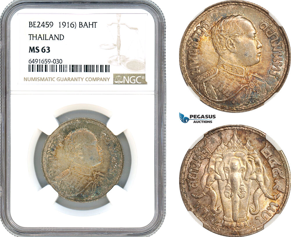 Thailand 1 Baht BE2459 (1916) NGC MS63 | MA-Shops