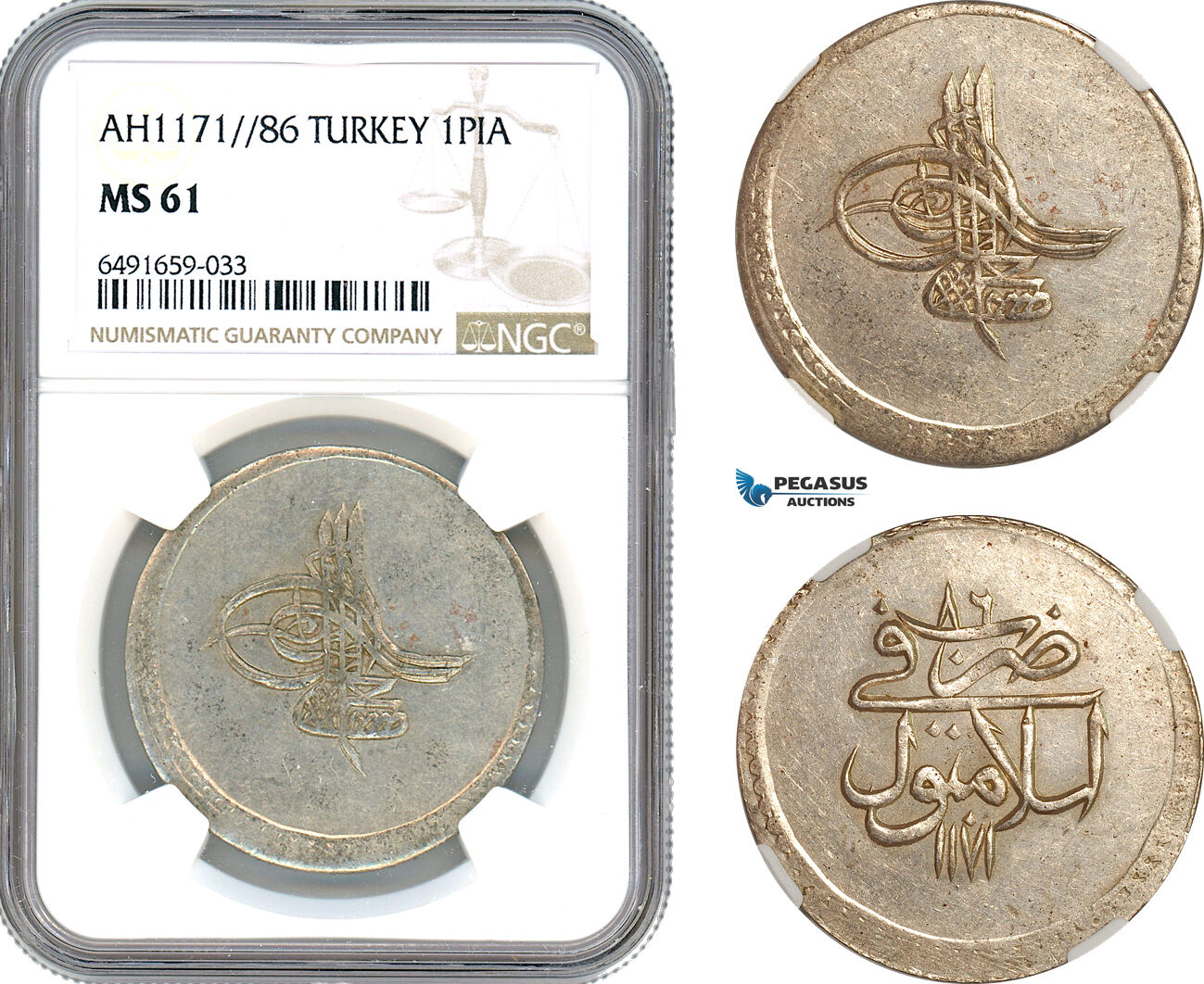 Turkey (Ottoman Empire) 1 Piastre AH1171/86 NGC MS61 | MA-Shops