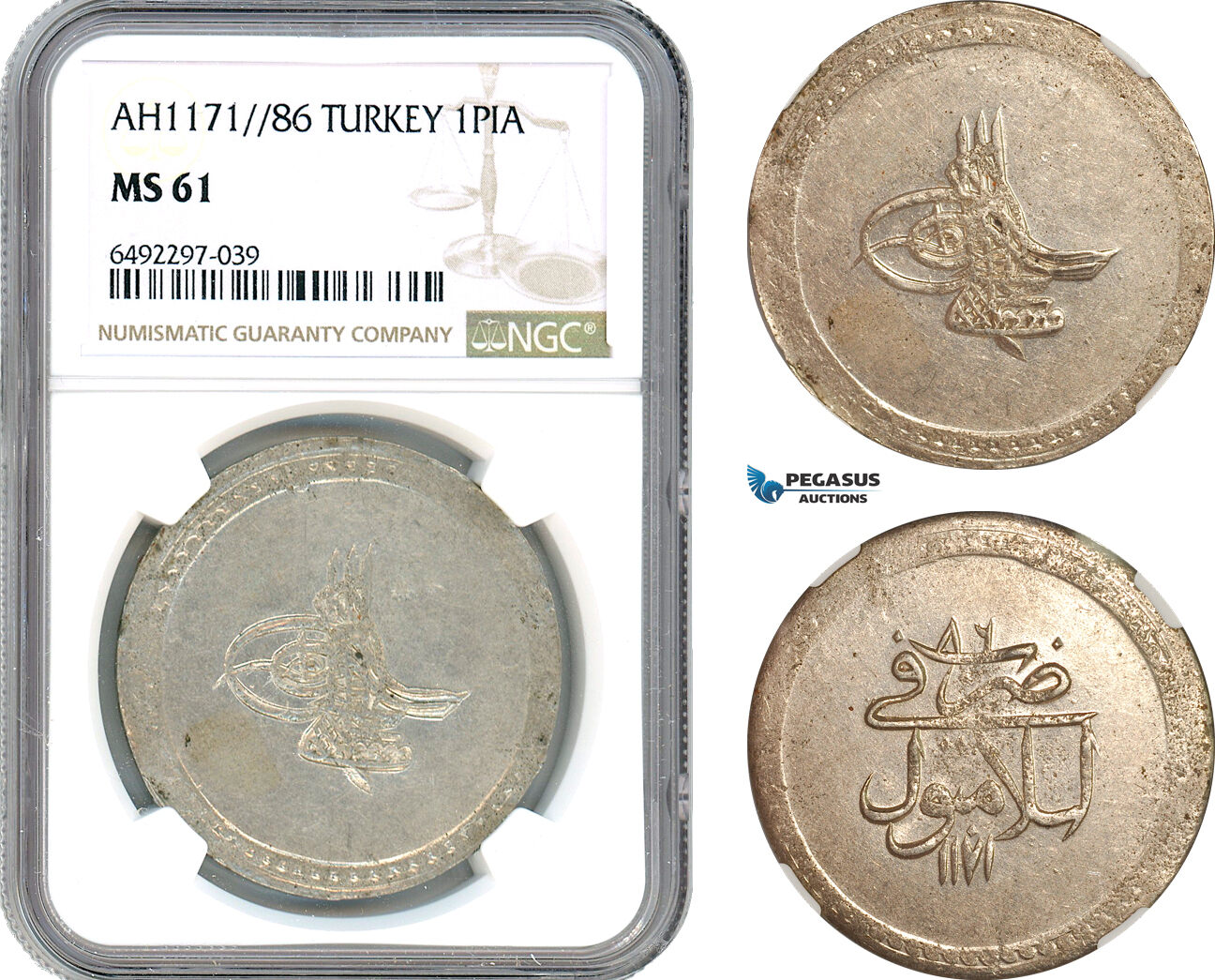 Turkey (Ottoman Empire) 1 Piastre AH1171/86 NGC MS61 | MA-Shops