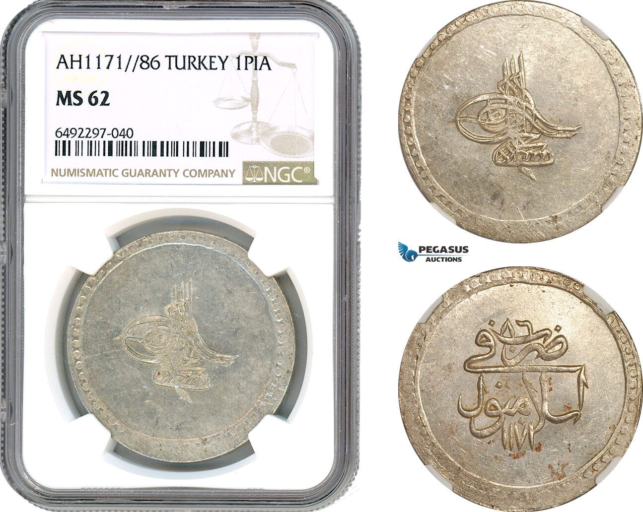 Turkey (Ottoman Empire) 1 Piastre AH1171/86 NGC MS62 | MA-Shops