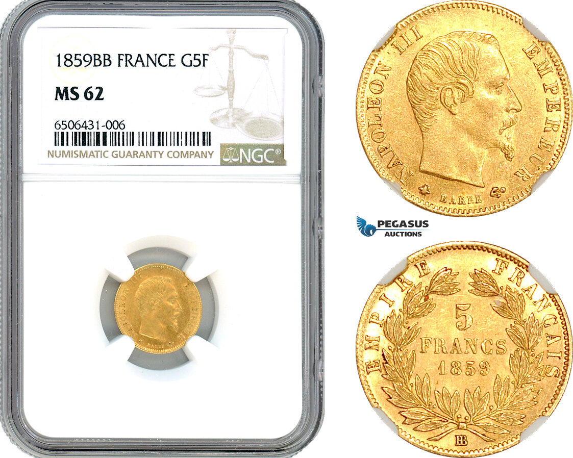 France 5 Francs 1859 NGC MS62 | MA-Shops