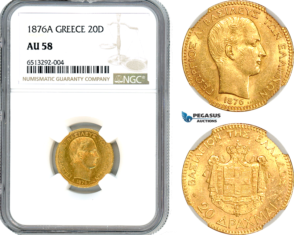 Greece 20 Drachmai 1876 NGC AU58 | MA-Shops