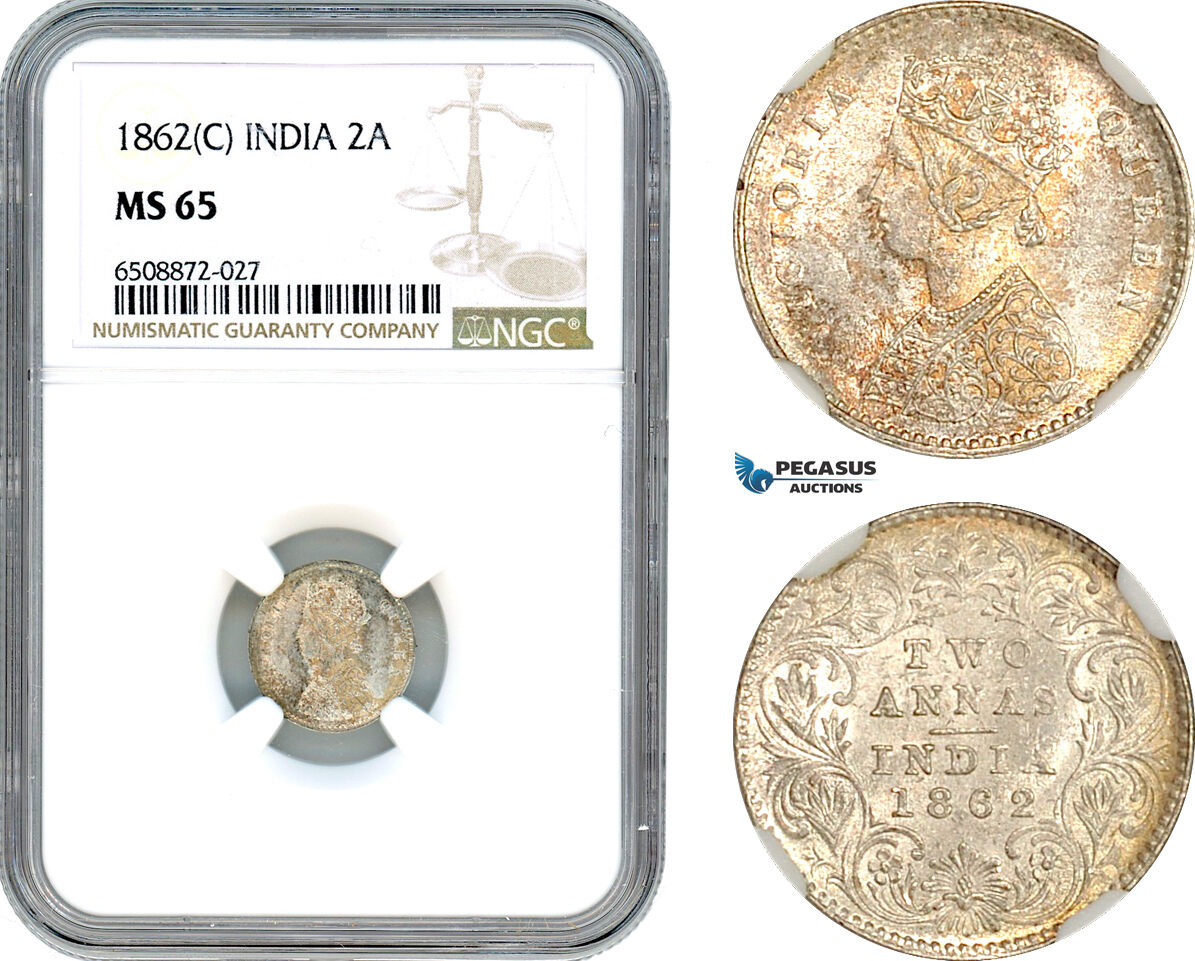 India, British 2 Annas 1862 NGC MS65 | MA-Shops