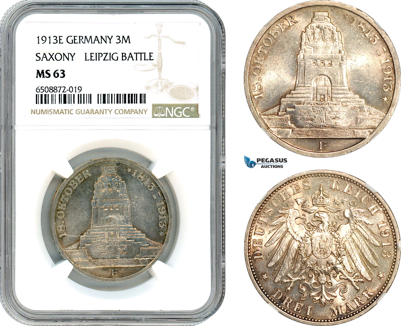 Germany, Saxony 3 Mark 1913 NGC MS63 | MA-Shops