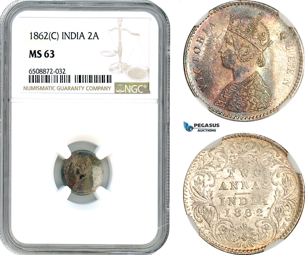 India, British 2 Annas 1862 NGC MS63 | MA-Shops