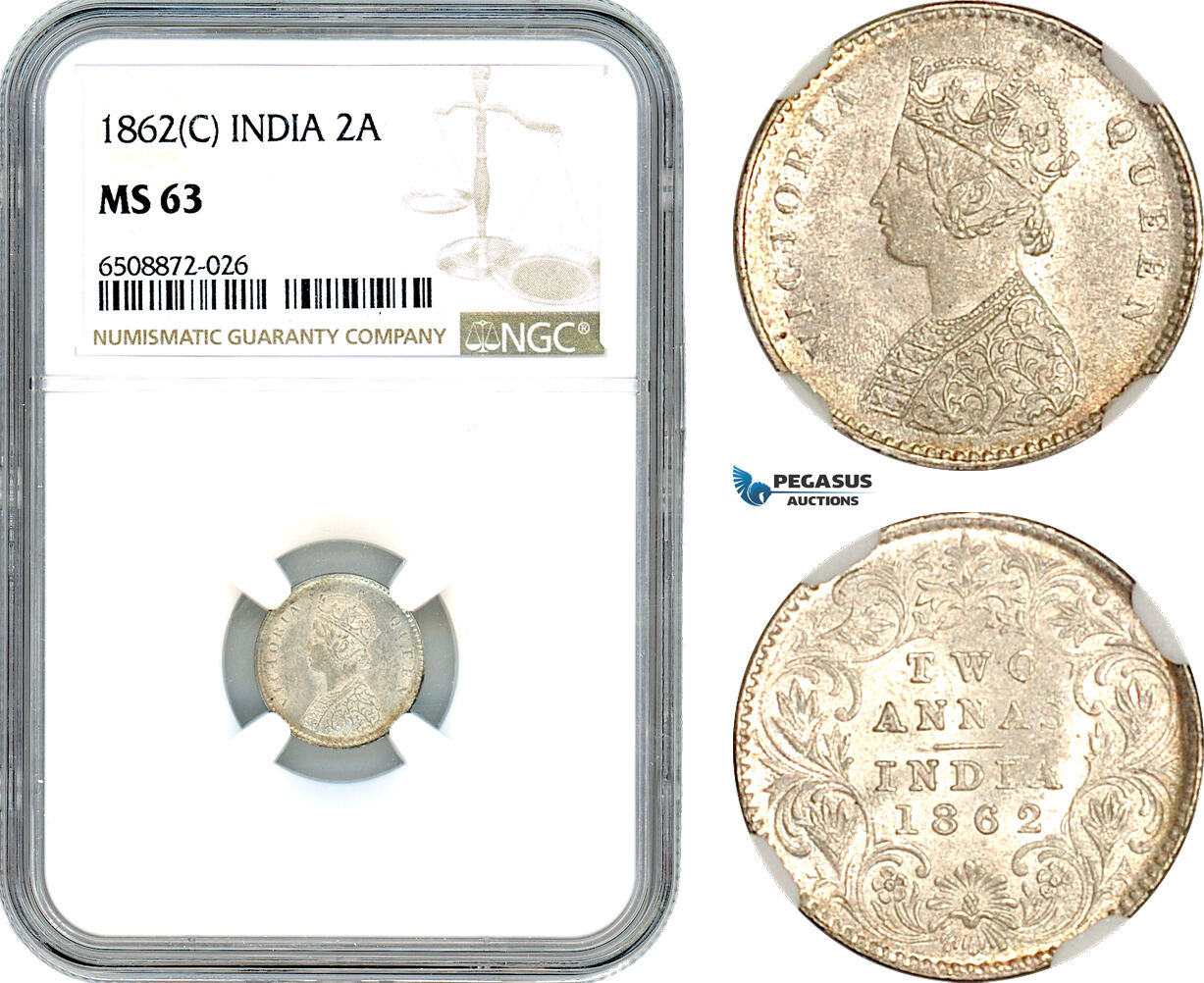 India, British 2 Annas 1862 NGC MS63 | MA-Shops